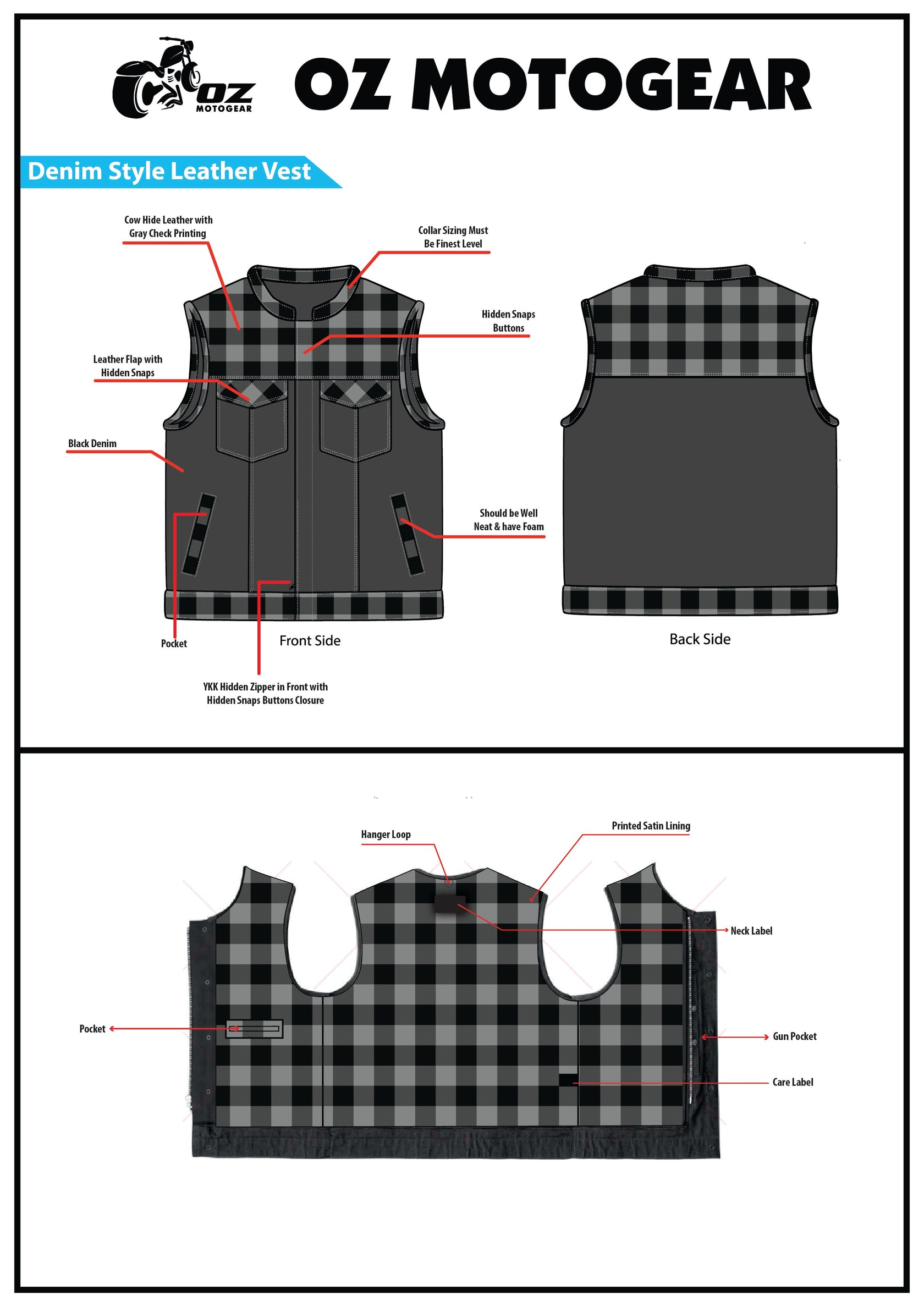 Denim style leather vest – OZ Moto Gear