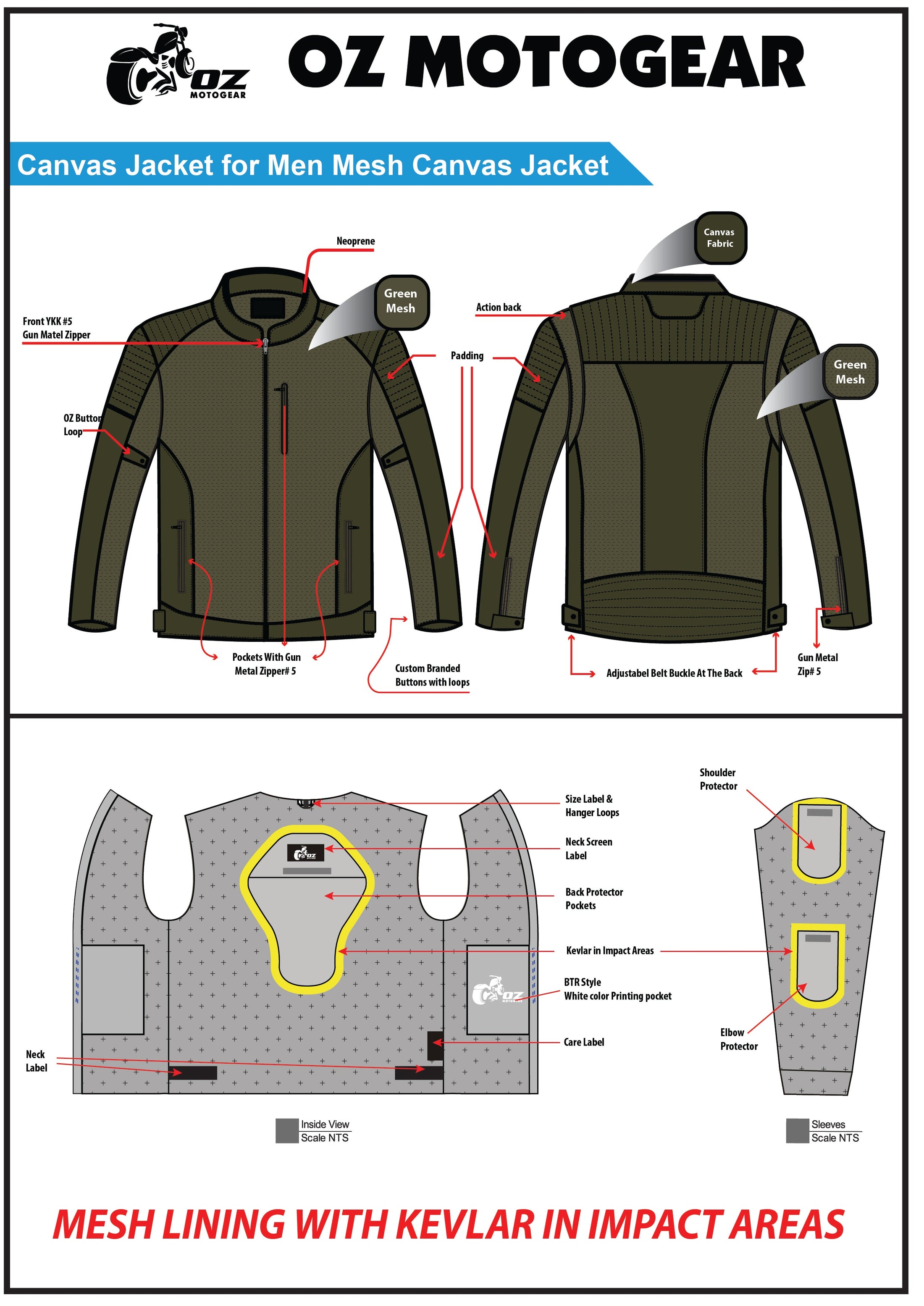 Canvas Jacket for Men | Mesh Canvas Jacket – OZ Moto Gear