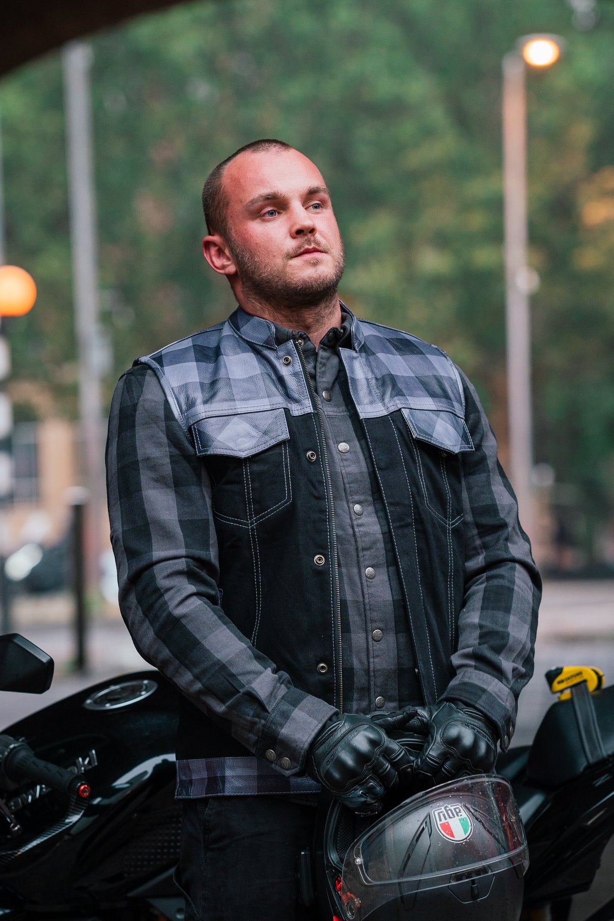 Denim style leather vest – OZ Moto Gear